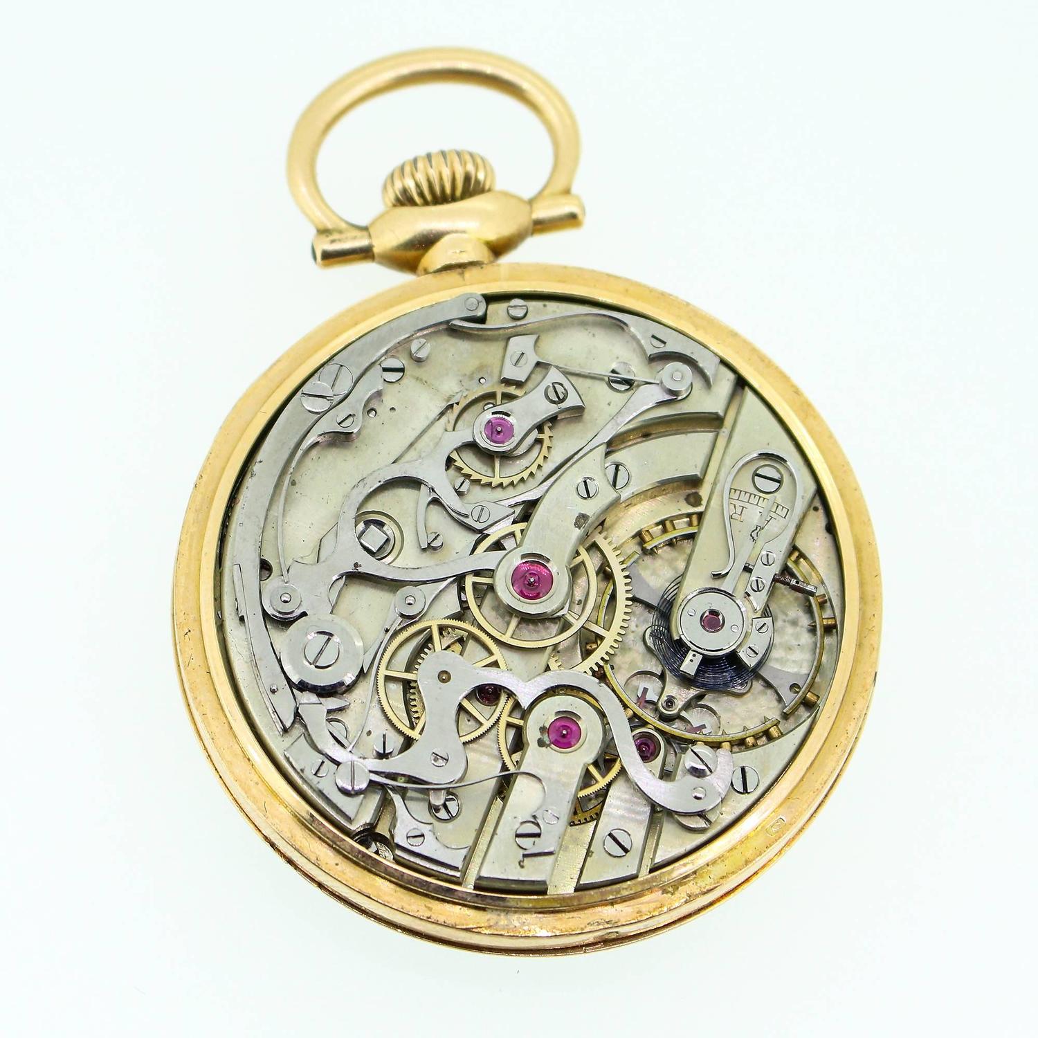 Antique 14k Yellow Gold HY Moser Single Button Chronograph Pocket Watch ...