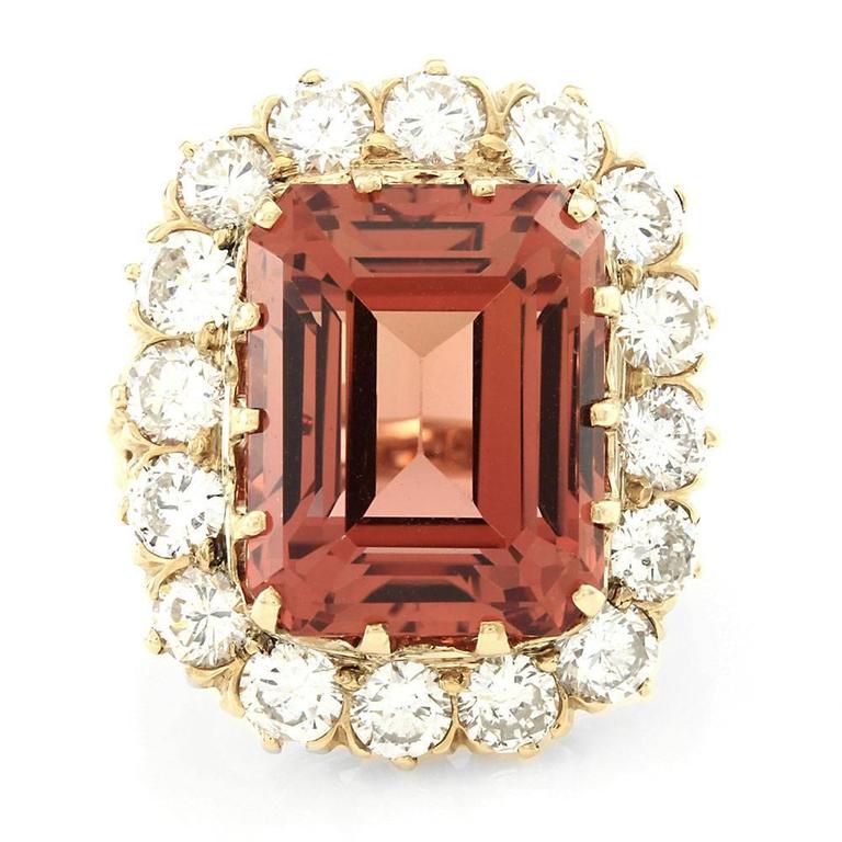 A.G.L Certified Imperial 20.36 Carat Sherry Topaz Diamond Halo Gold ...