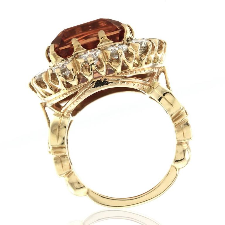 A.G.L Certified Imperial 20.36 Carat Sherry Topaz Diamond Halo Gold ...