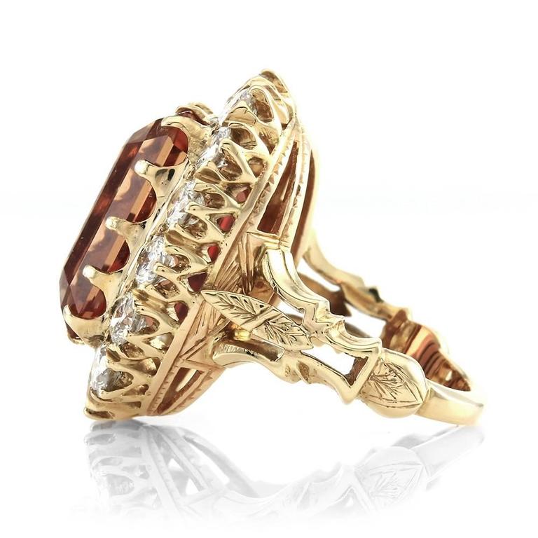 A.G.L Certified Imperial 20.36 Carat Sherry Topaz Diamond Halo Gold ...