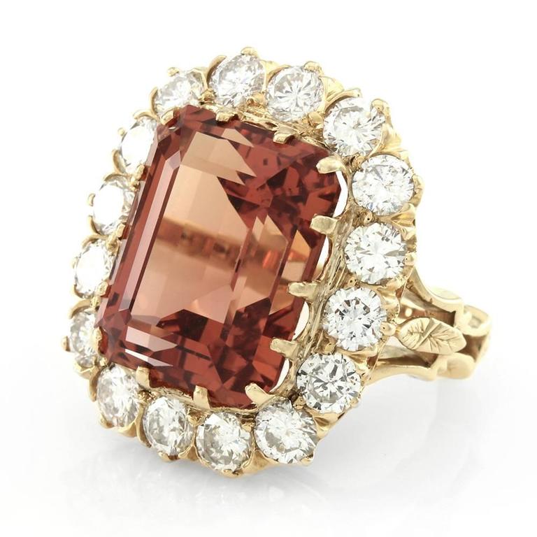 A.G.L Certified Imperial 20.36 Carat Sherry Topaz Diamond Halo Gold ...