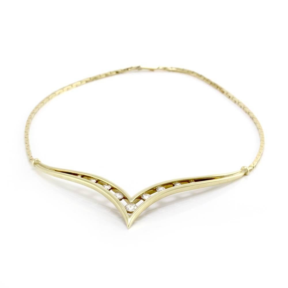 Vintage Chevron Diamond Necklace in 18K Yellow Gold at 1stDibs
