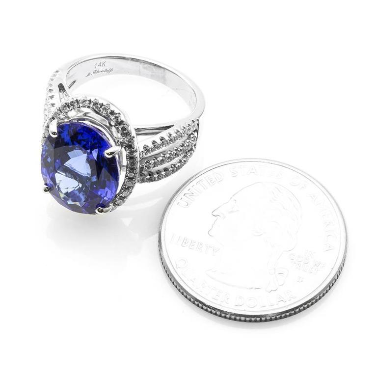 M. Christoff Tanzanite Ring w/ Pavé Diamond Halo and Shoulders at ...