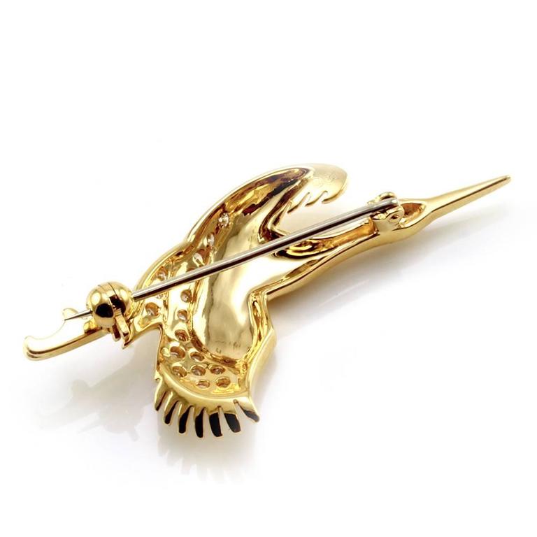 Pavé Diamond and Gold Flying Goose Pin Brooch For Sale at 1stDibs