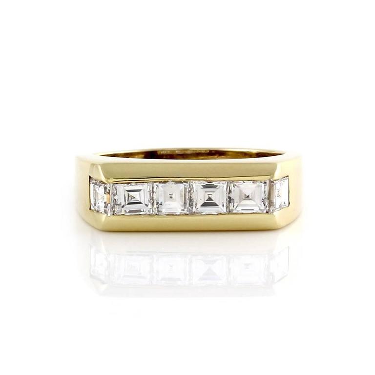Carré Cut Diamond and Gold Band Ring at 1stDibs