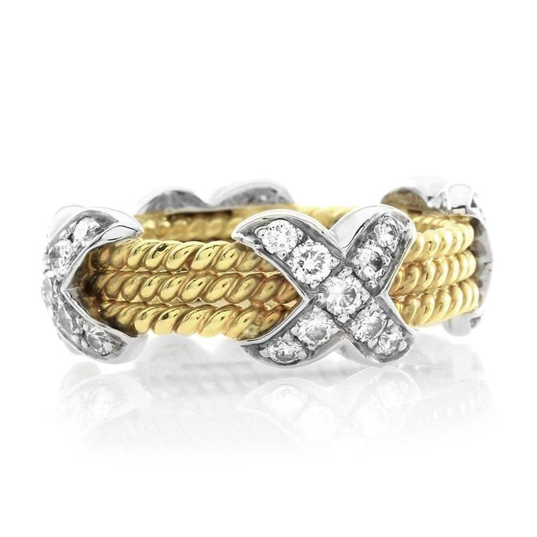 Pave Diamond X Gold Ring For Sale at 1stDibs