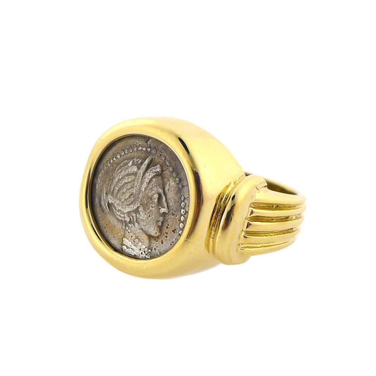 Genuine Grecian Coin Ring in 14 Karat Yellow Gold Setting For Sale at ...