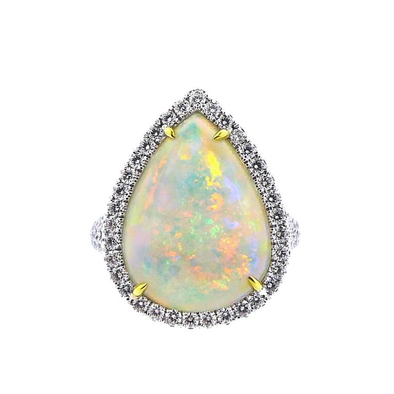 Large Opal Diamond Gold Ring For Sale at 1stDibs