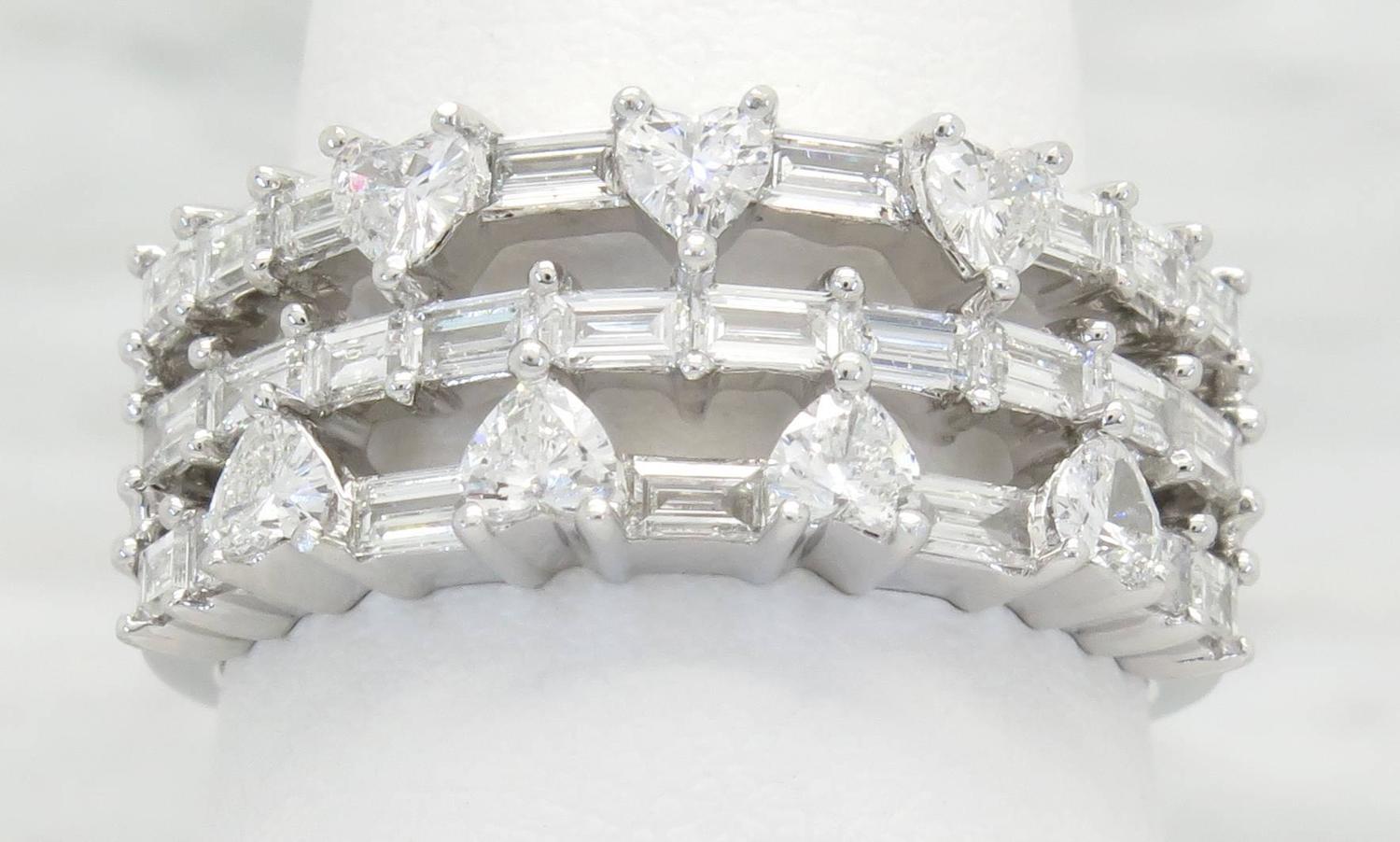 Diamond Gold Three Row Ring For Sale at 1stdibs