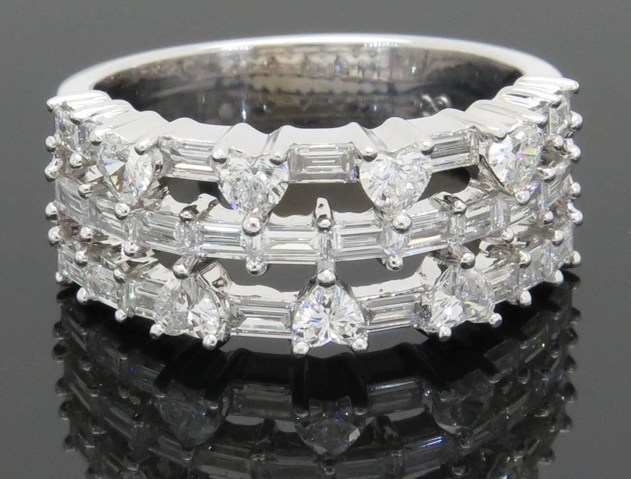 Diamond Gold Three Row Ring For Sale at 1stdibs