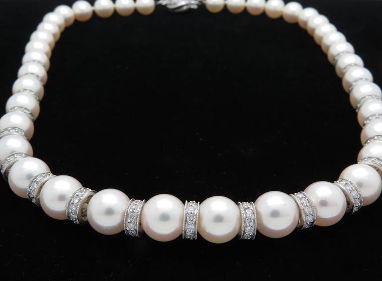 Pearl Diamond Rondelles Necklace at 1stDibs