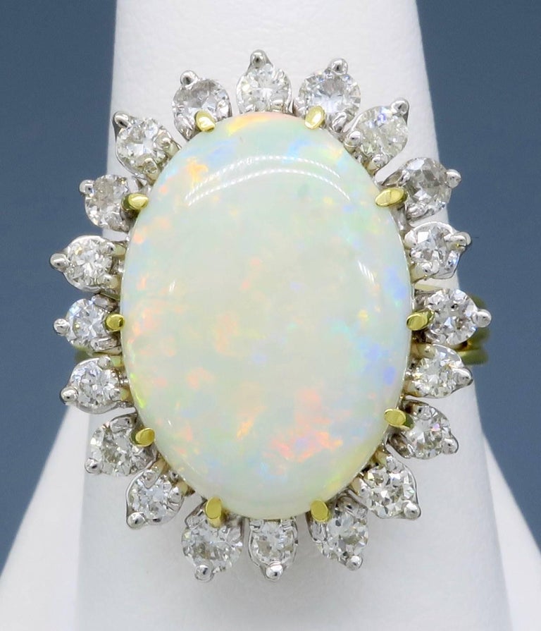 Large Opal Diamond Yellow Gold and White Gold Halo Setting Cocktail ...