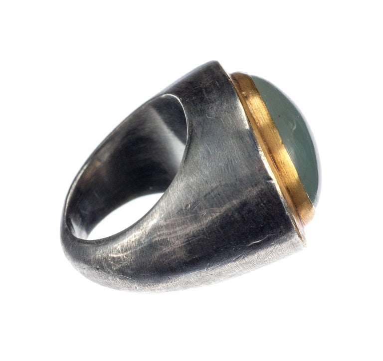 Lika Behar Green Moonstone Ring in Oxidized Silver and Yellow Gold at ...