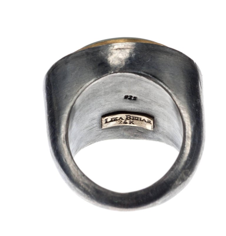 Lika Behar Green Moonstone Ring in Oxidized Silver and Yellow Gold at ...