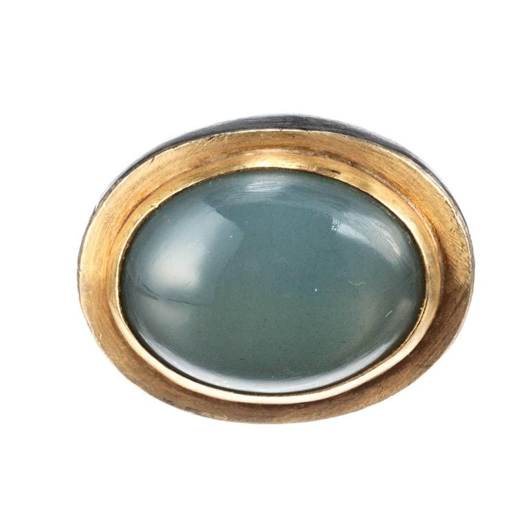 Lika Behar Green Moonstone Ring in Oxidized Silver and Yellow Gold at ...