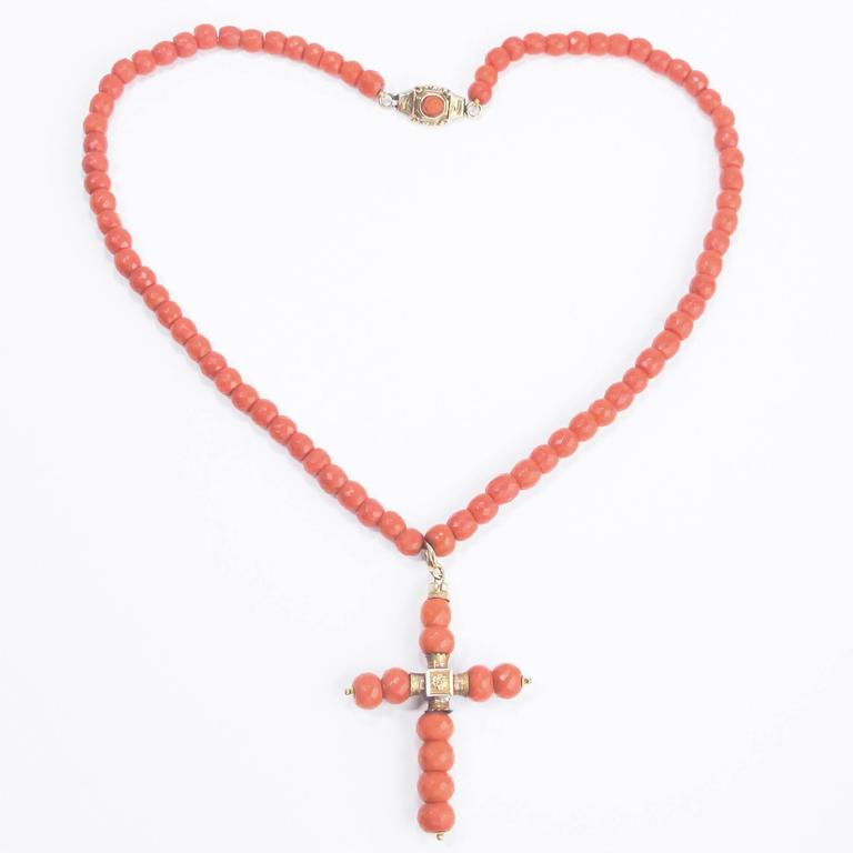 Antique Georgian Coral Cross Gold Necklace at 1stDibs