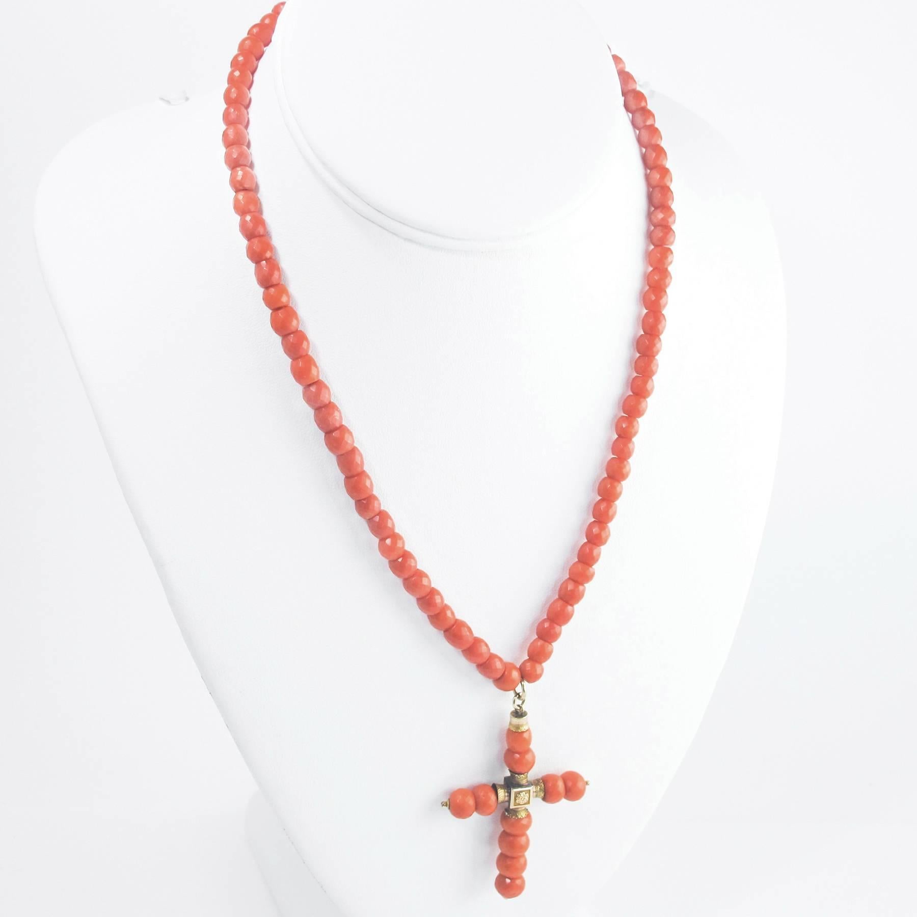 Antique Georgian Coral Cross Gold Necklace at 1stDibs