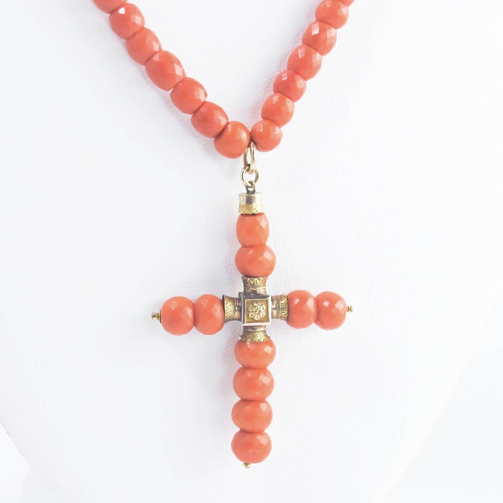Antique Georgian Coral Cross Gold Necklace at 1stDibs