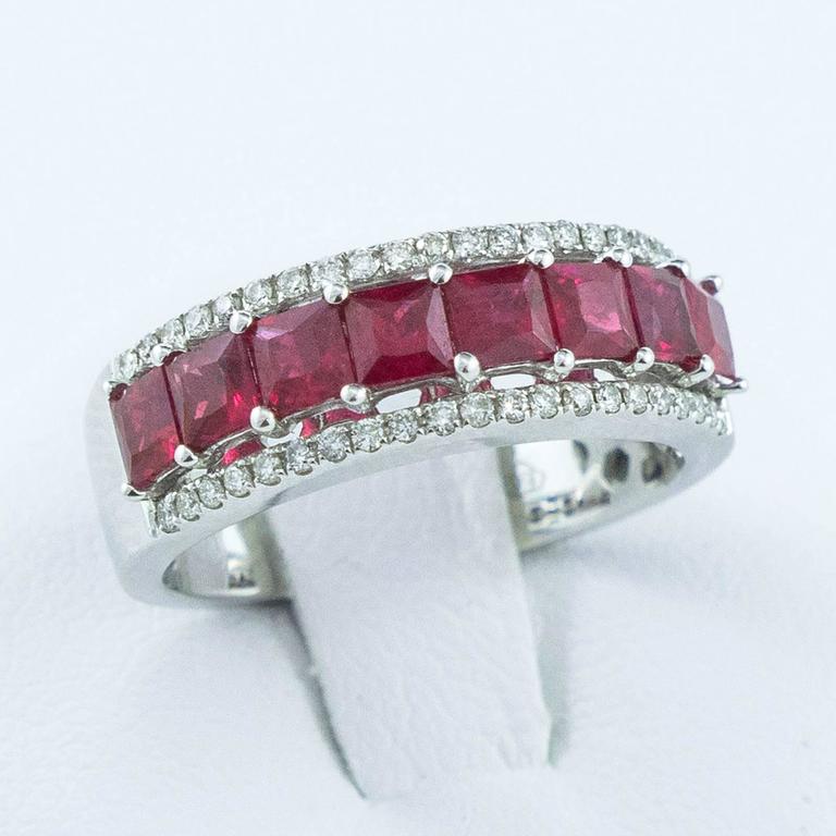 Ruby Diamond Gold Half Eternity Band Ring at 1stDibs