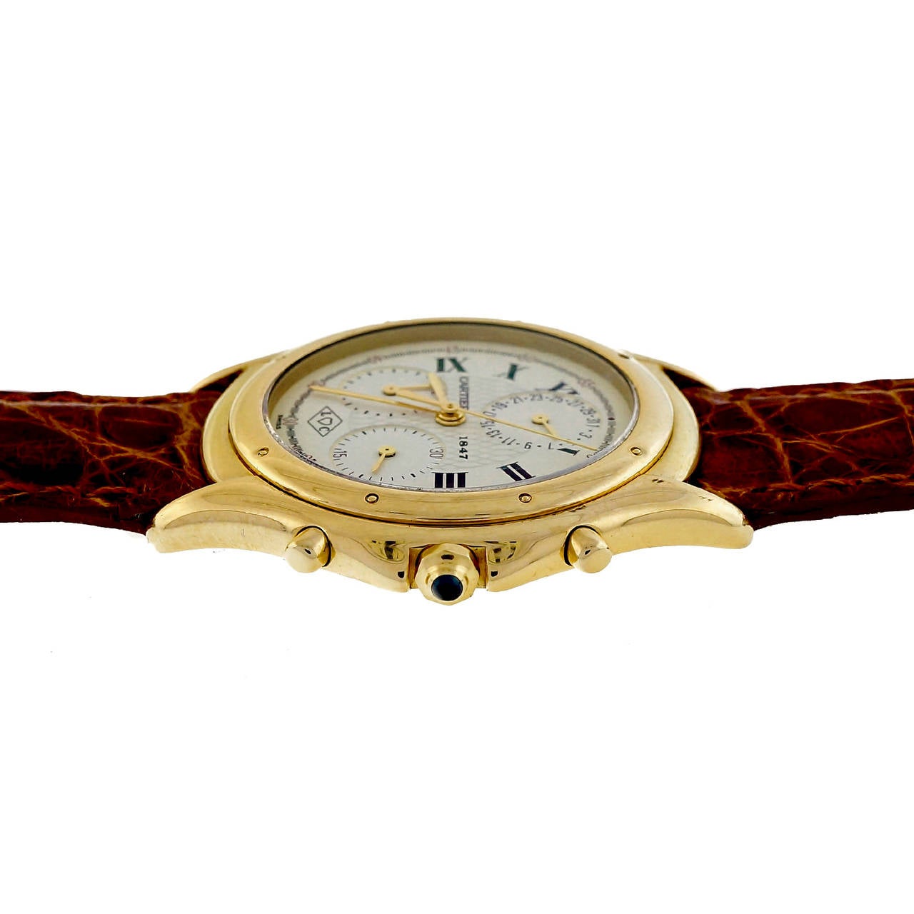 Cartier Yellow Gold Date Chronograph Wristwatch at 1stDibs