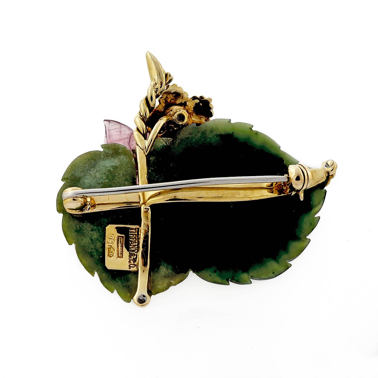Tiffany and Co. Jade Tourmaline Ruby Diamond Gold Leaf Pin at 1stDibs