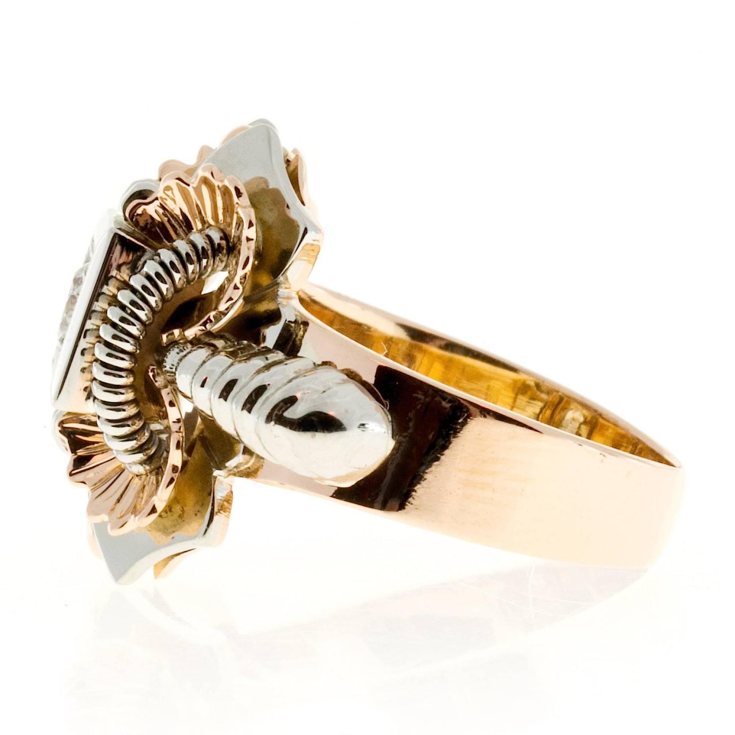 Retro Italian Diamond Two Color Gold Ring For Sale at 1stdibs