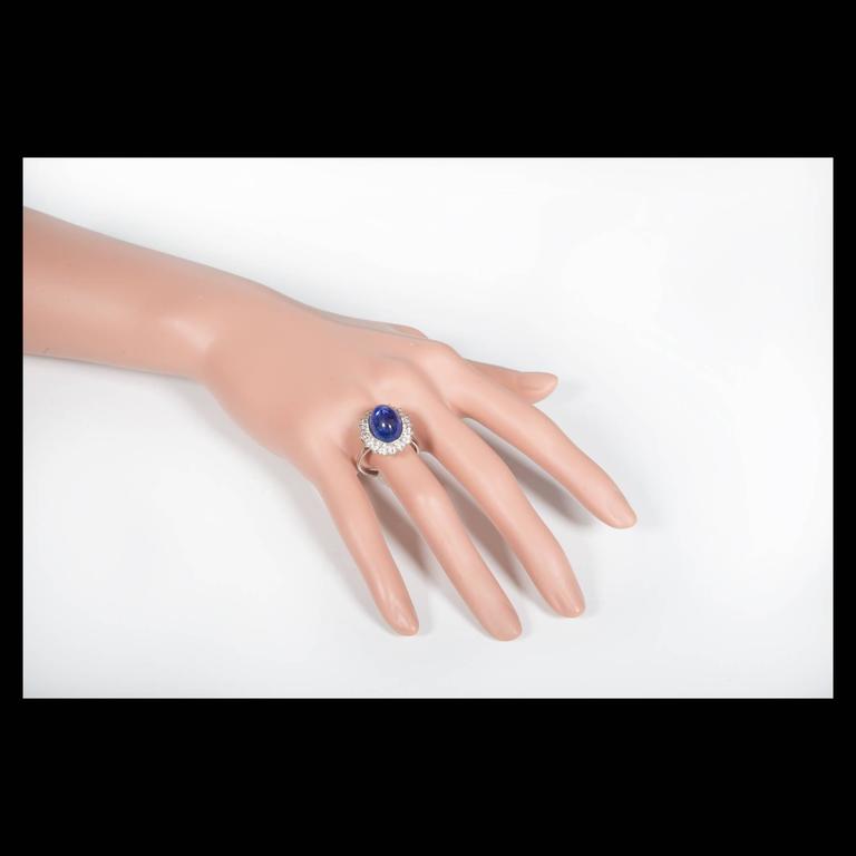 9 75 Carat Tanzanite Cabochon Diamond Halo Gold Engagement Ring For