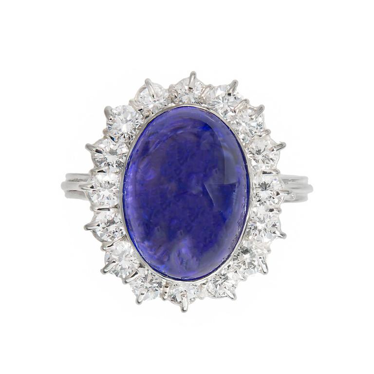 9 75 Carat Tanzanite Cabochon Diamond Halo Gold Engagement Ring For