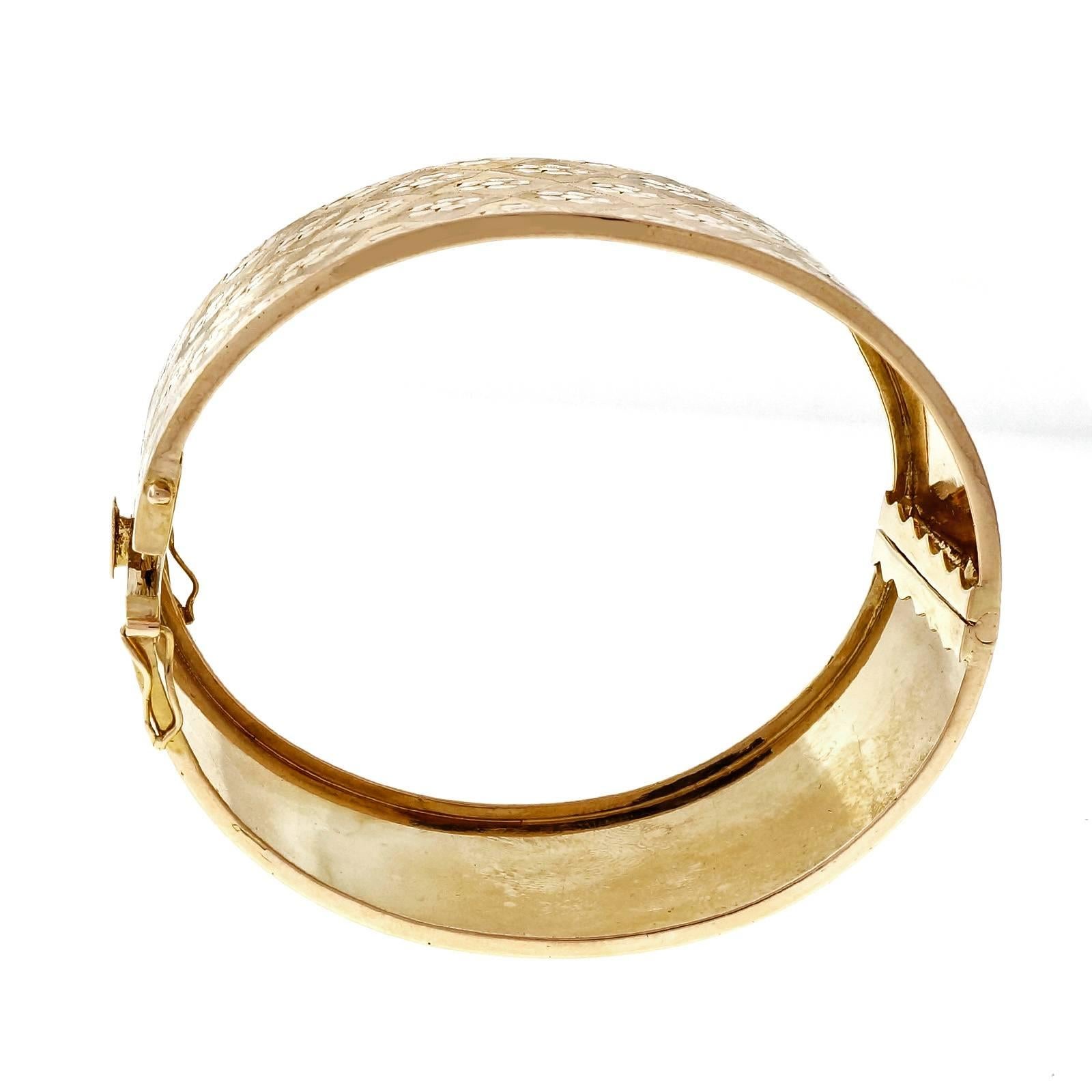 Wide Flat Flower Engraved Gold Bracelet at 1stDibs | flat bangles ...