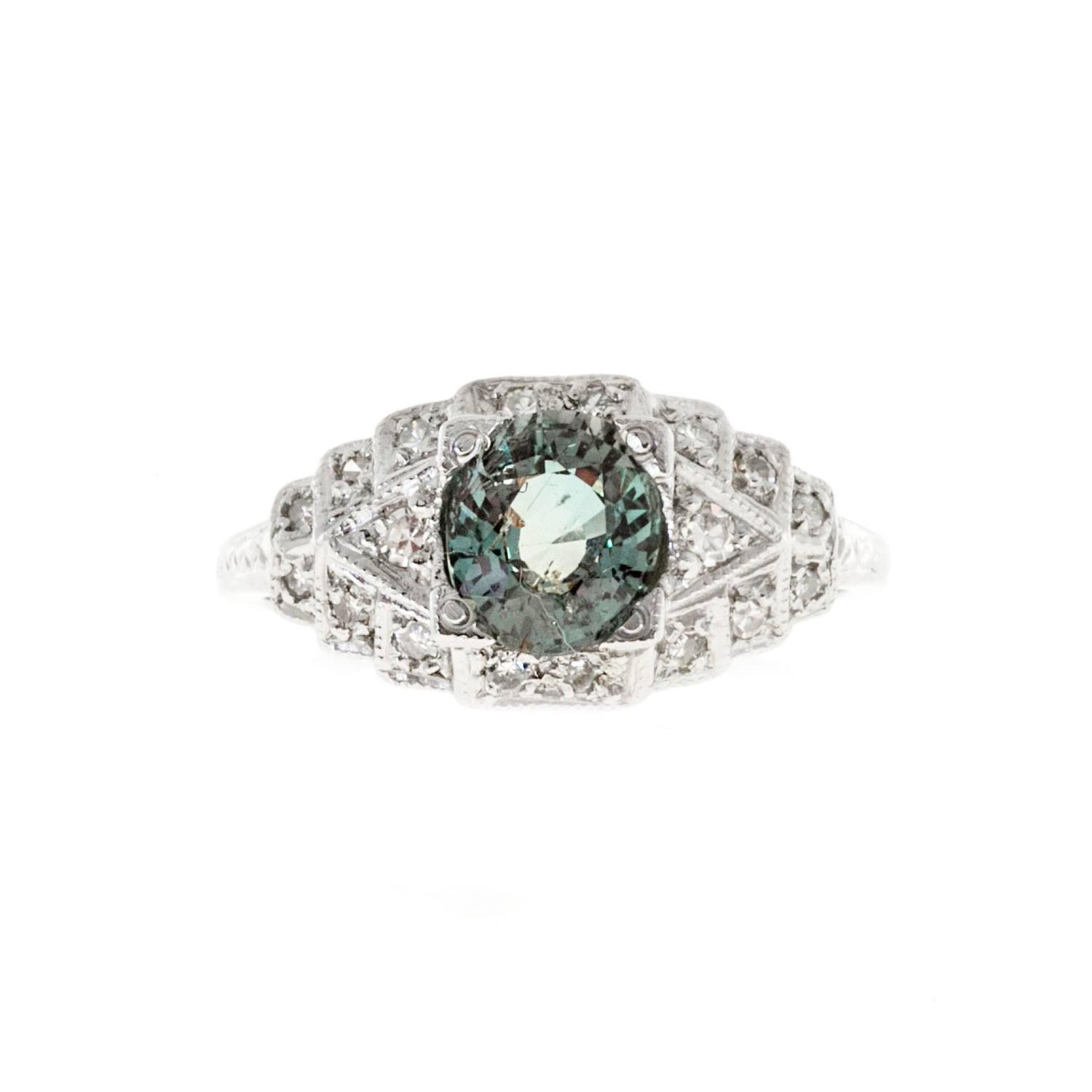 Natural Alexandrite Diamond Platinum Engagement Ring For Sale at 1stdibs