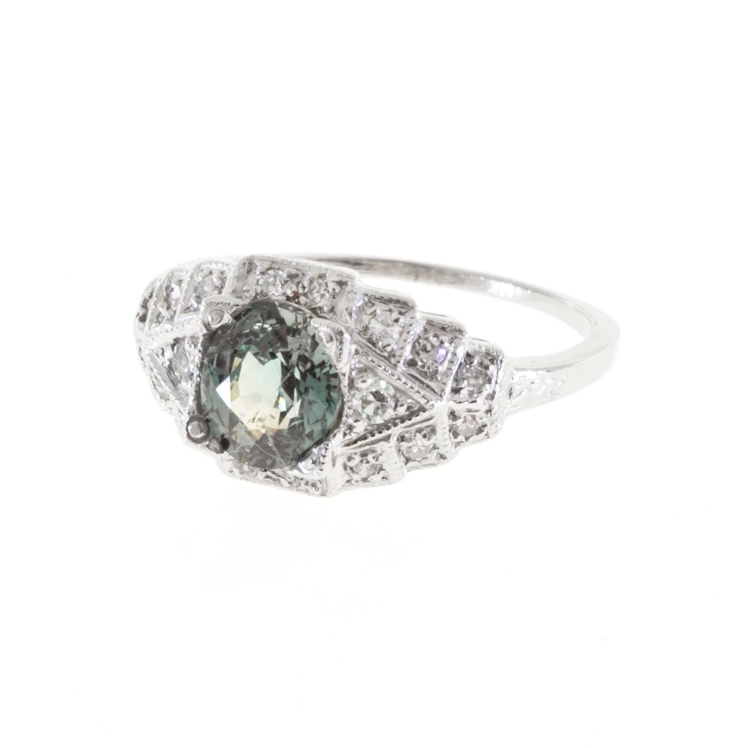 Natural Alexandrite Diamond Platinum Engagement Ring For Sale at 1stdibs