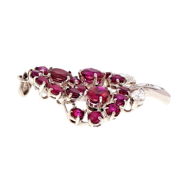 Natural Ruby Diamond Platinum Flower Pendant at 1stDibs