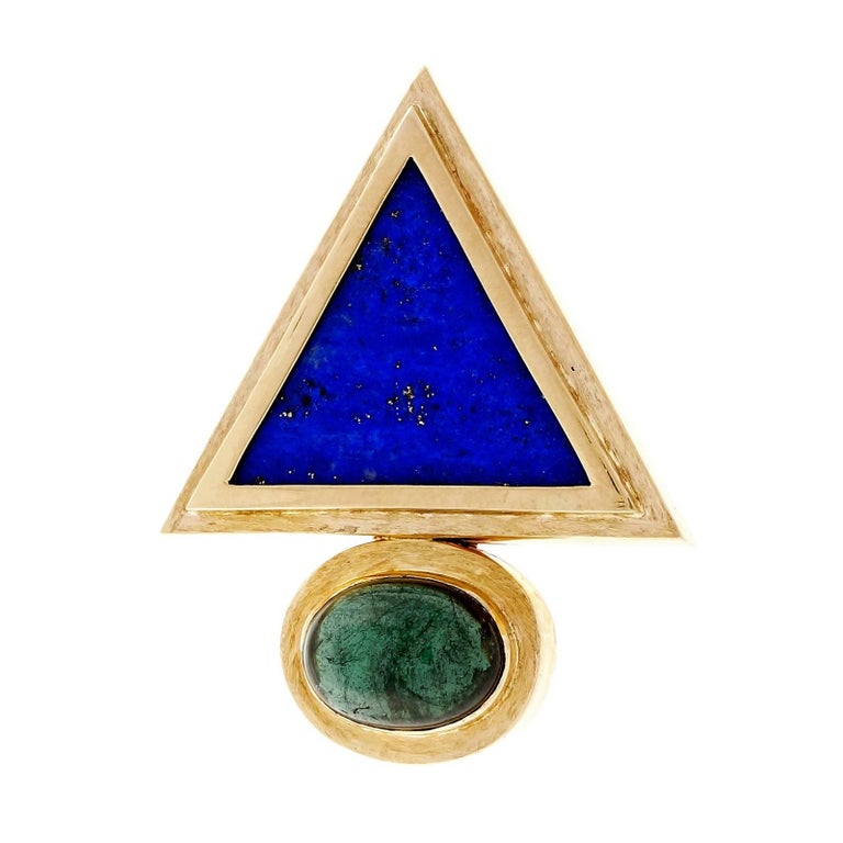 Lapis Triangle Tourmaline Gold Pendant Pin Enhancer at 1stDibs
