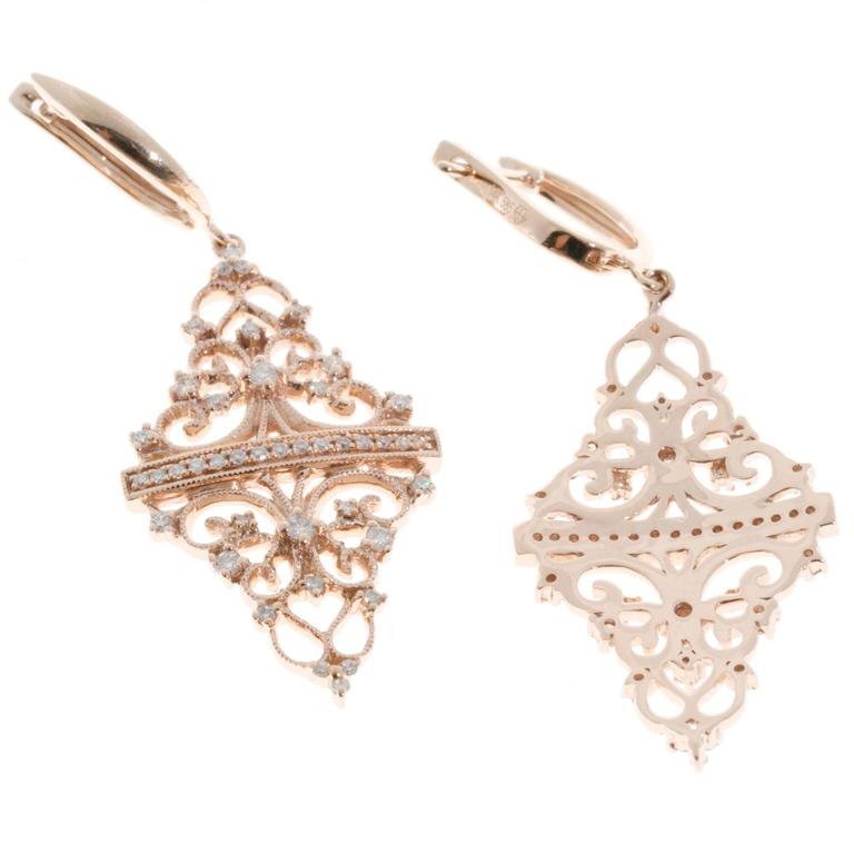Diamond Gold Open Work Earrings at 1stDibs