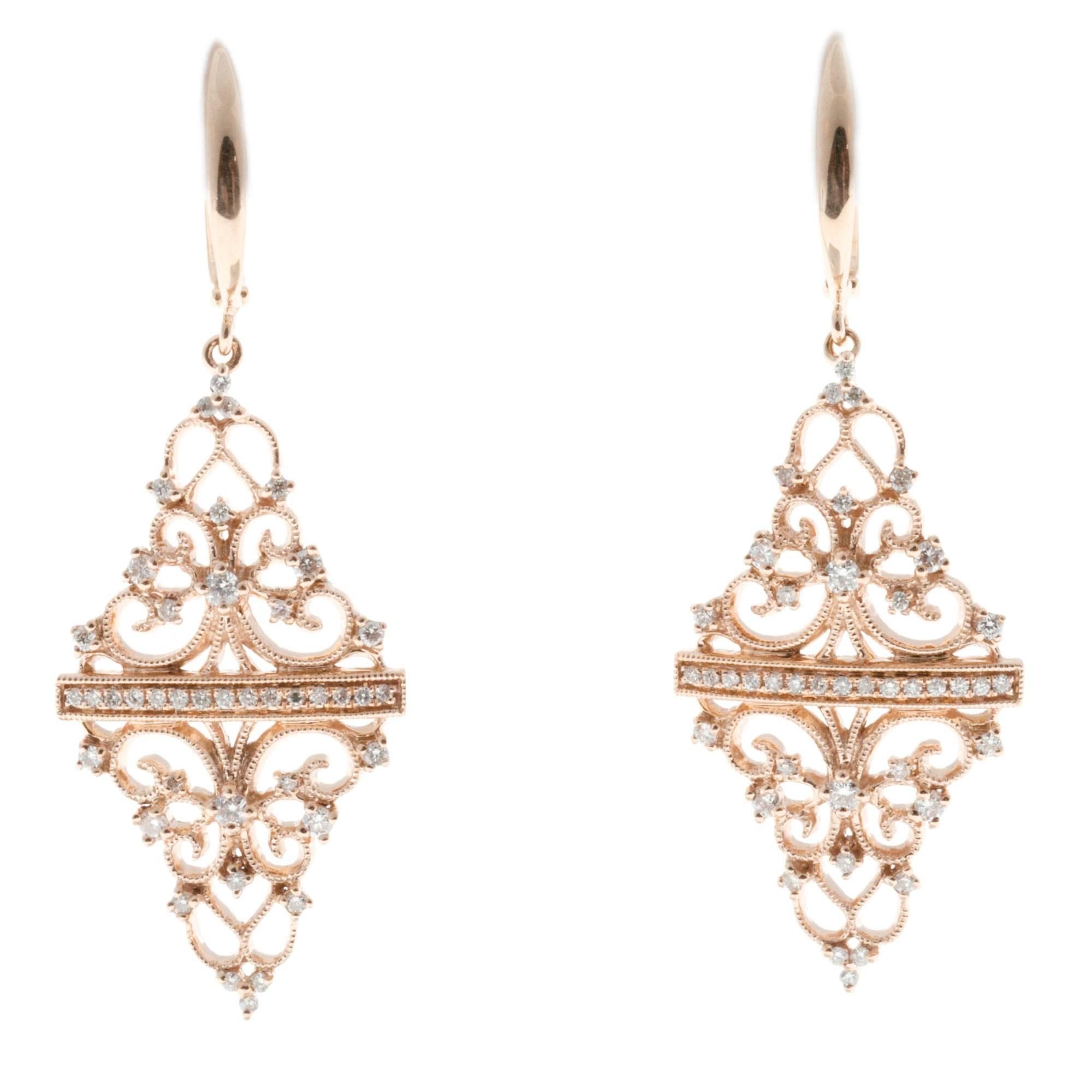 Diamond Gold Open Work Earrings at 1stDibs
