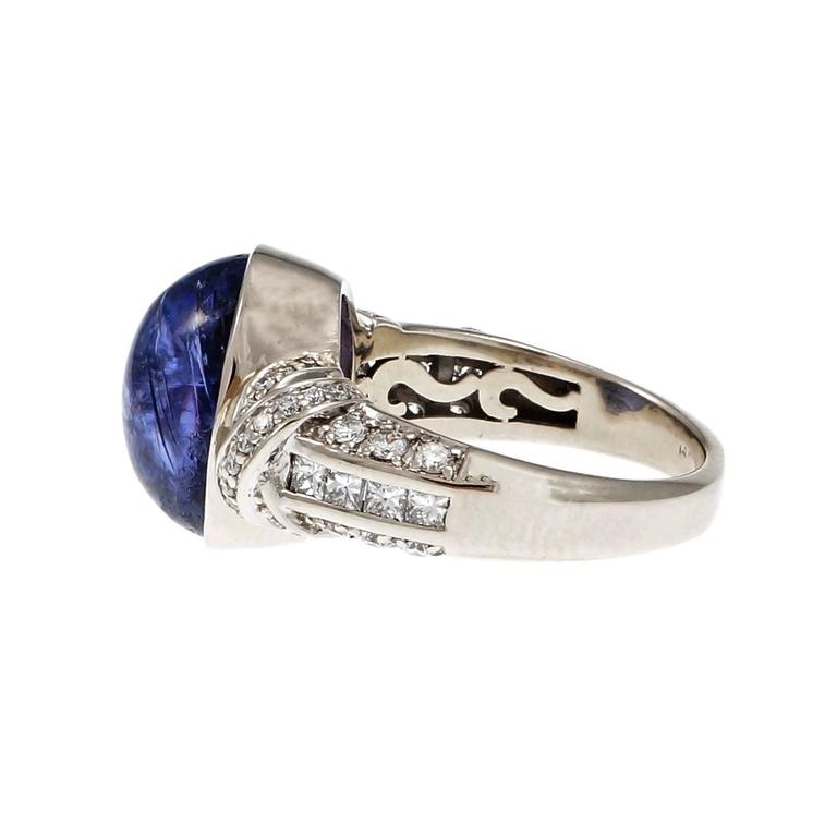 Oval Cabochon Tanzanite Diamond Gold Ring For Sale At 1stdibs
