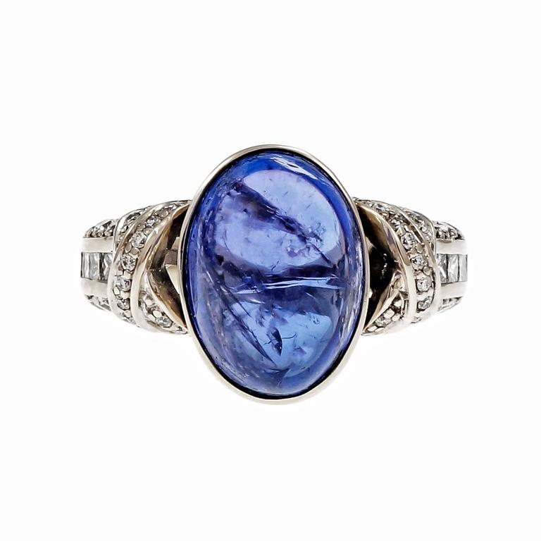 Oval Cabochon Tanzanite Diamond Gold Ring For Sale At 1stdibs