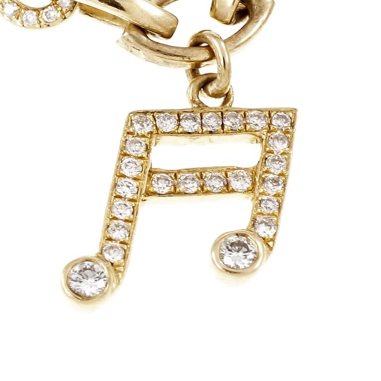 2.00 Carat Diamond Gold Music Note Instrument Charm Link Bracelet at ...
