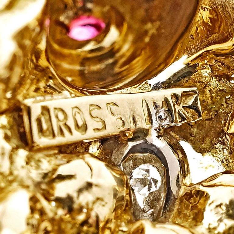 J. Rossi Turquoise Ruby Diamond Gold Robin Pin Brooch at 1stDibs | j ...