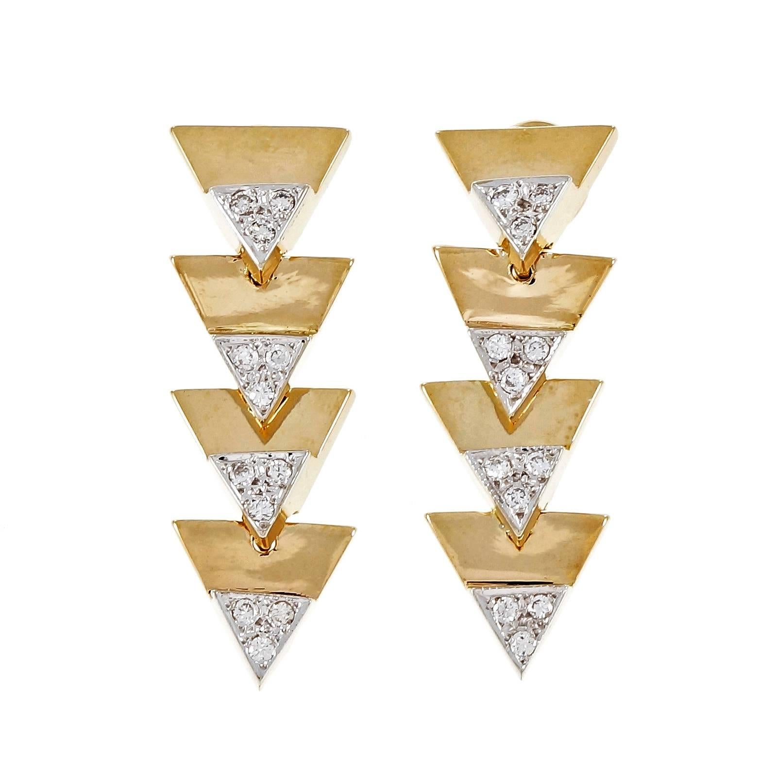 Triangle Diamond Gold Dangle Earrings at 1stDibs