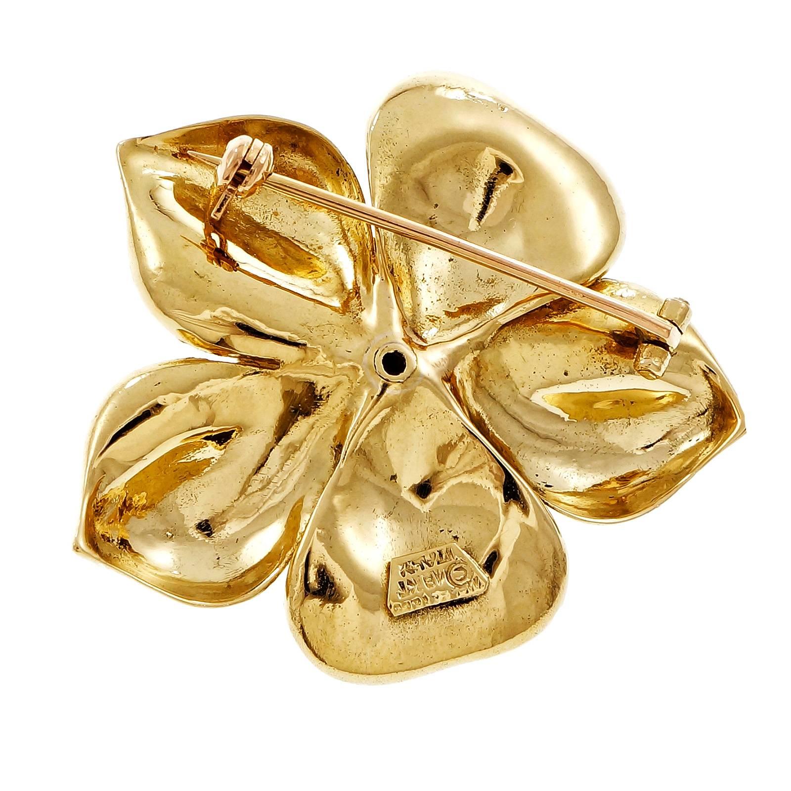 Tiffany and Co. Sapphire Gold Flower Pin Brooch at 1stDibs | tiffany flower brooch, gold flower ...