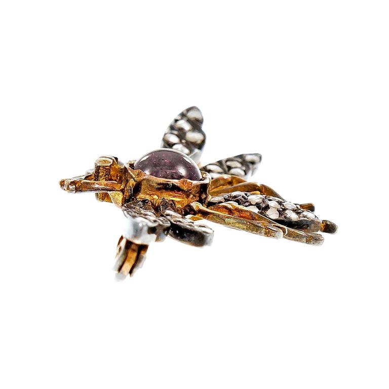 Garnet Diamond Silver Gold Wasp Pin at 1stDibs