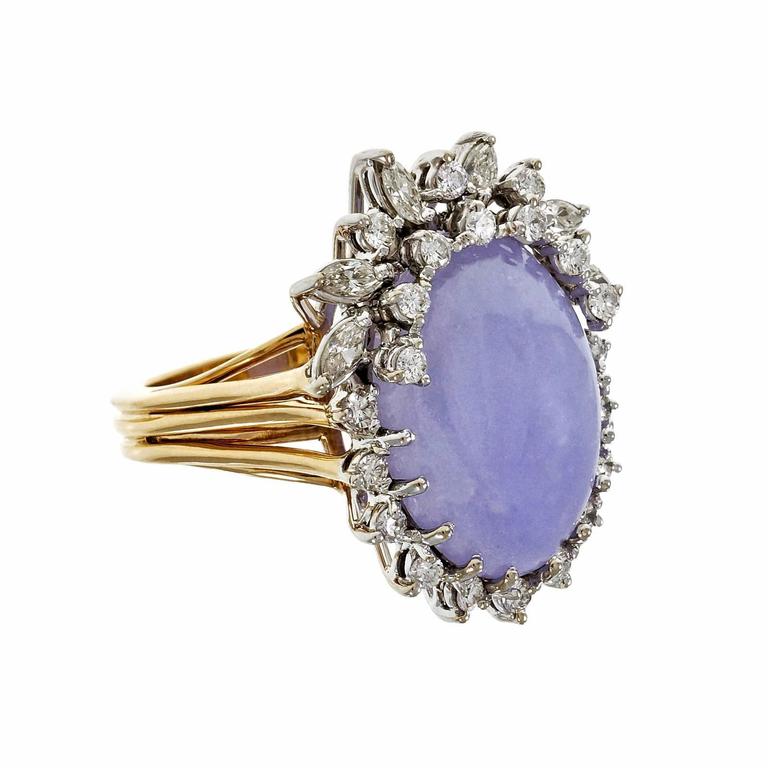 GIA Certified Purple Lavender Jadeite Jade Diamond Gold Cocktail Ring ...