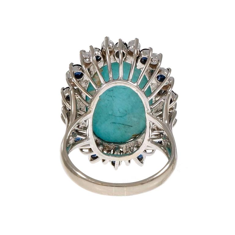 Oval Turquoise Sapphire Diamond Halo Gold Cocktail Ring at 1stDibs ...