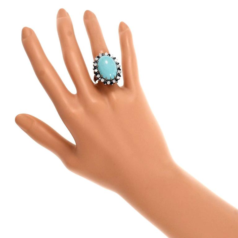 Oval Turquoise Sapphire Diamond Halo Gold Cocktail Ring at 1stDibs ...