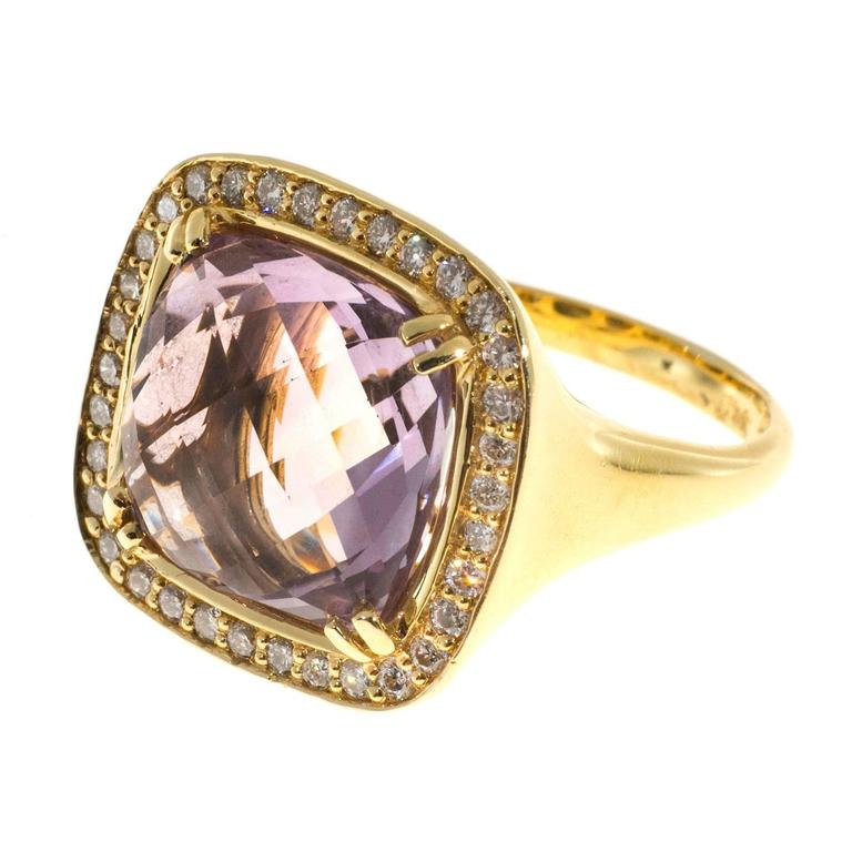 Cushion Smokey Quartz Diamond Halo Gold Cocktail Ring at 1stDibs