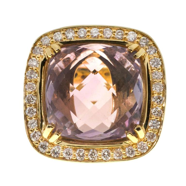 Cushion Smokey Quartz Diamond Halo Gold Cocktail Ring at 1stDibs