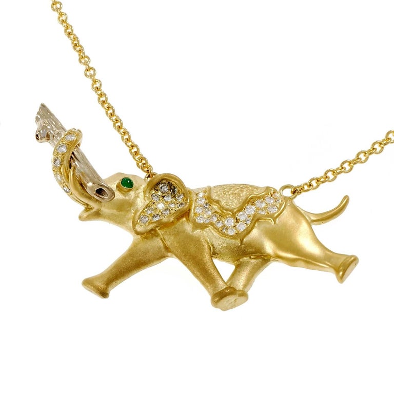 Emerald Diamond Gold Elephant Pendant Necklace For Sale at 1stDibs ...