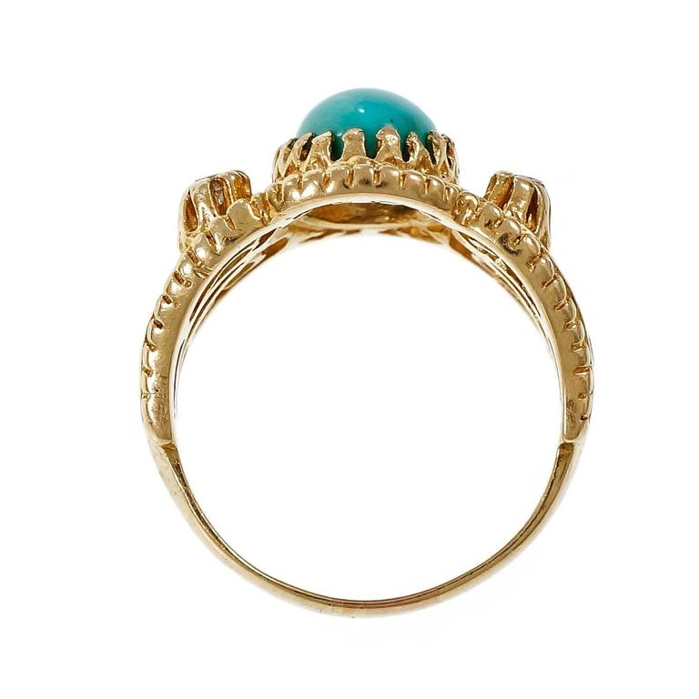 Natural Persian Turquoise Diamond Gold Byzantine Cocktail Ring at ...
