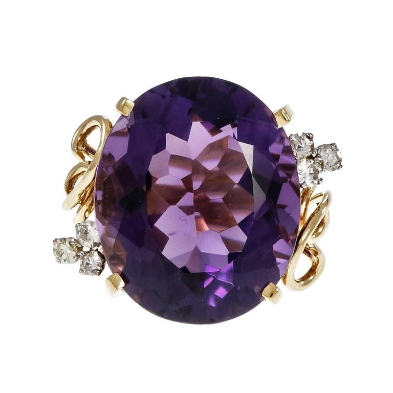 Large Oval Amethyst Diamond Gold Cocktail Ring at 1stDibs | amethyst ...